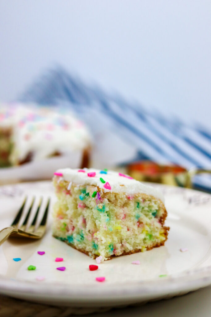 easy FUNfetti sheet cake - fluffy and moist! - upstate design studio